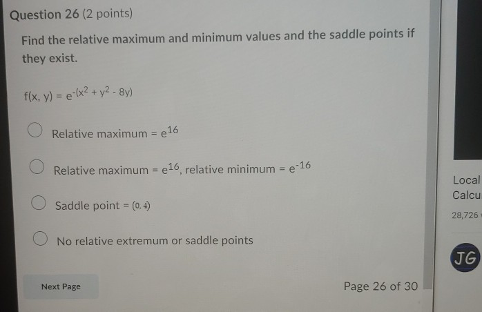 Solved Question 26 (2 points) Find the relative maximum and | Chegg.com