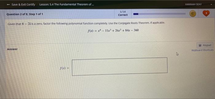 Solved Save & Exit Certify Lesson: 5.4 The Fundamental | Chegg.com