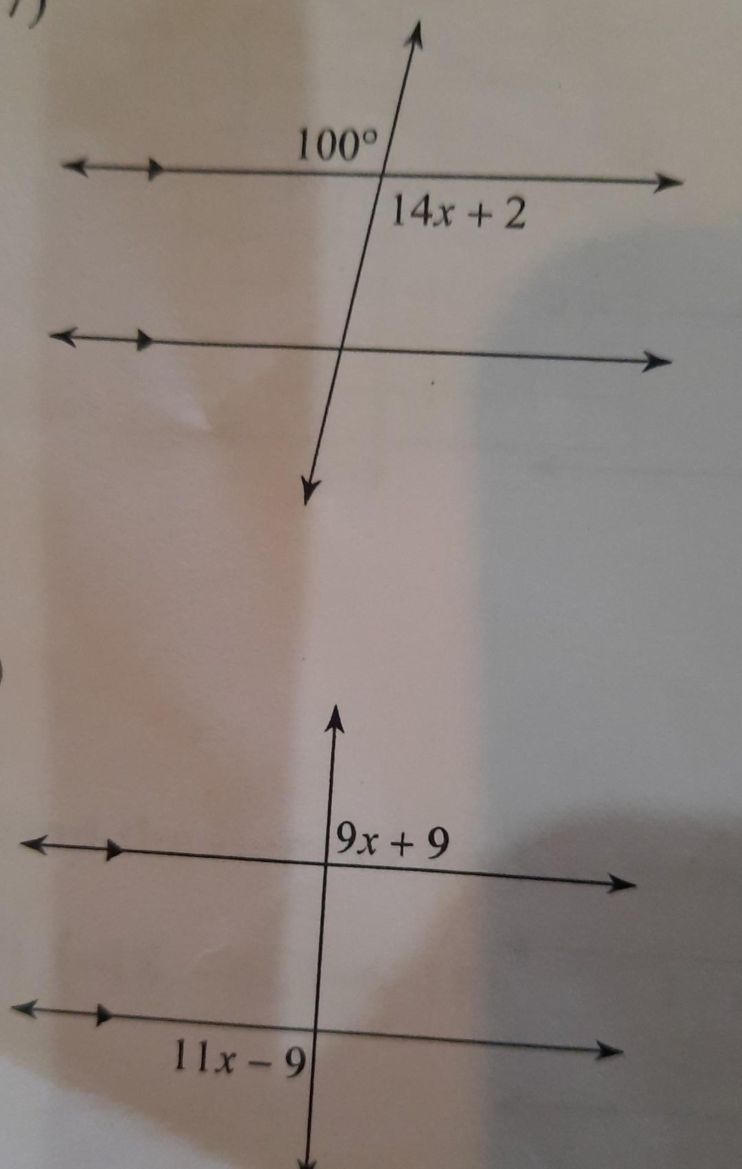 Solved 100° 14x + 2 9x + 9 11x - 9 | Chegg.com