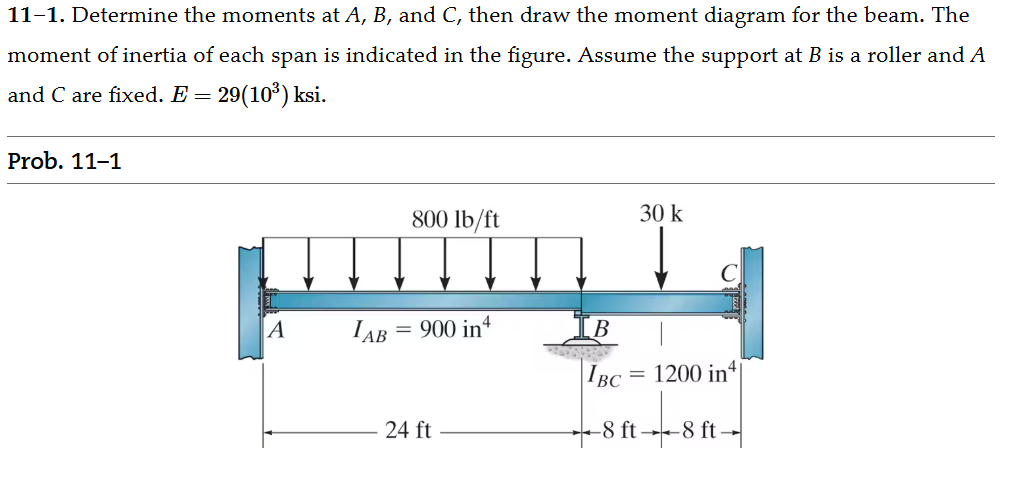 Solved 11-1. ﻿Determine the moments at A,B, ﻿and C, ﻿then | Chegg.com
