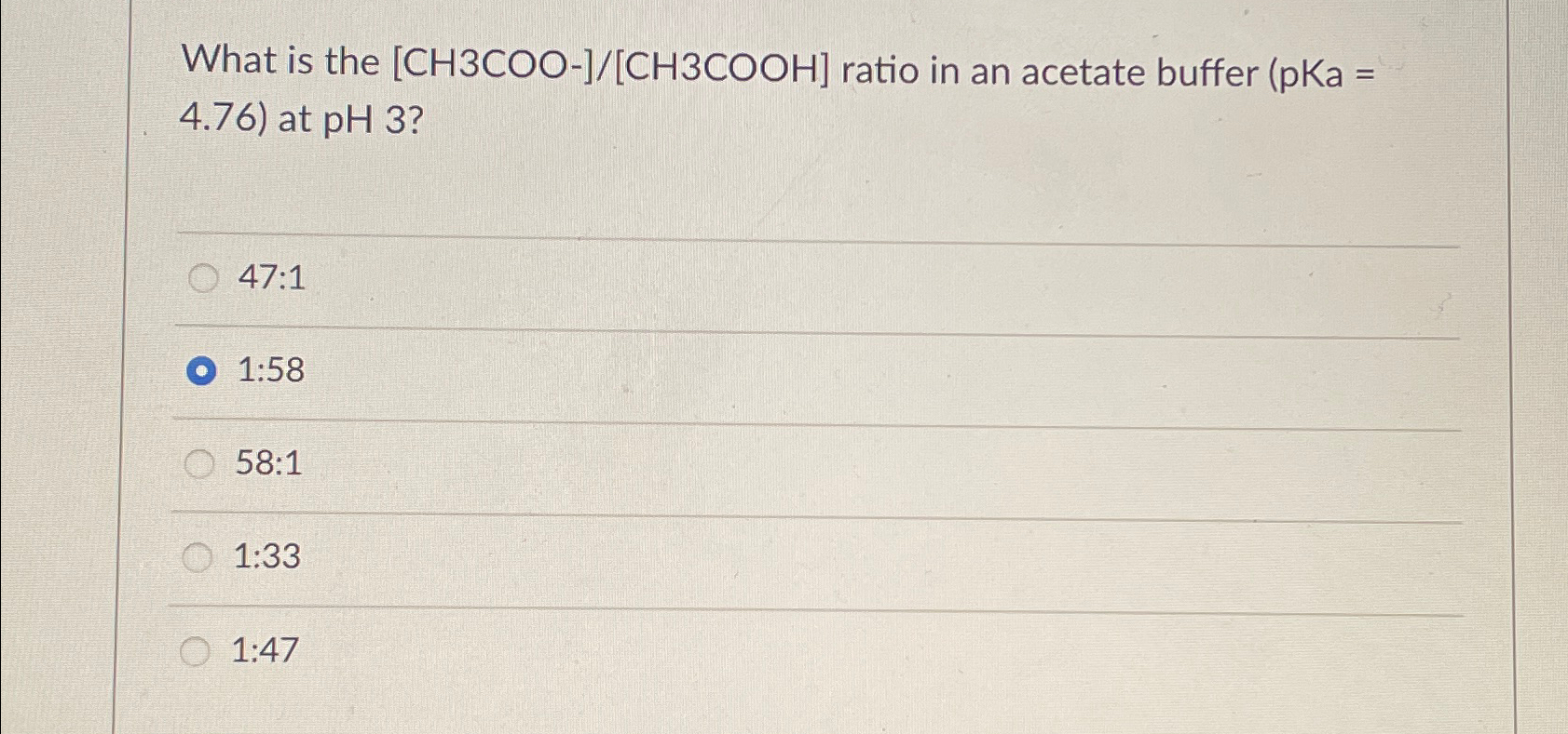 Solved What is the CH3COO -CH3COO H ﻿ratio in an acetate | Chegg.com
