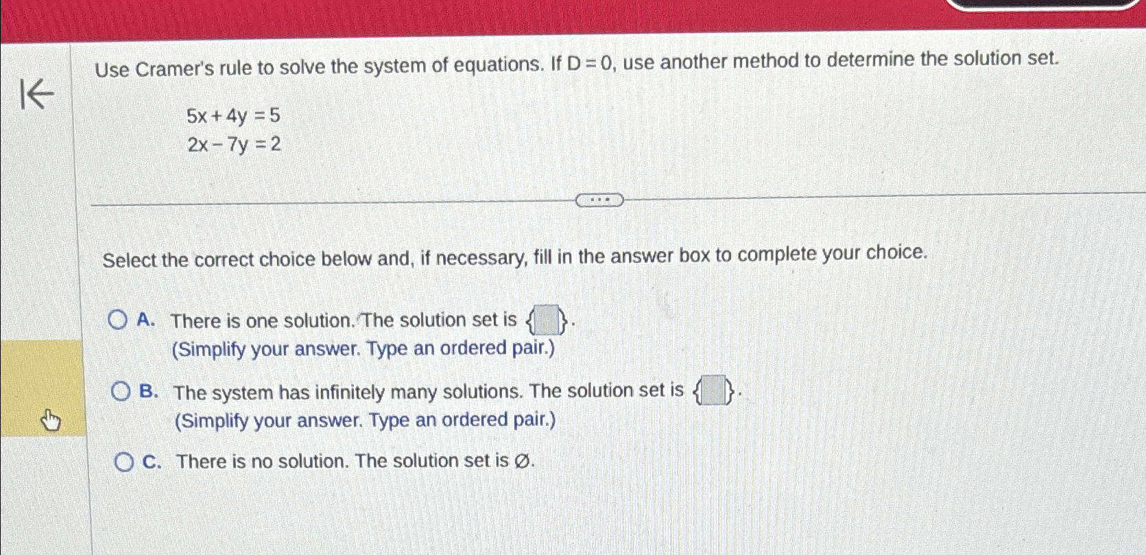Solved Use Cramer's rule to solve the system of equations. | Chegg.com