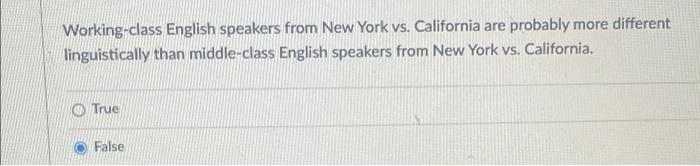 Working-class English speakers from New York vs. | Chegg.com