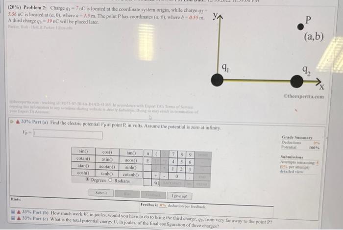 Solved (20\%) Problem 2: Charge q1−7nC is located at the | Chegg.com