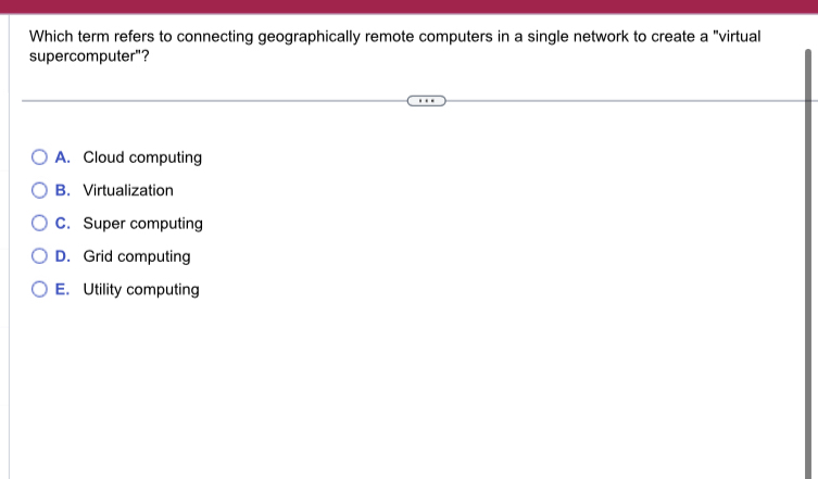 Solved Which term refers to connecting geographically remote | Chegg.com