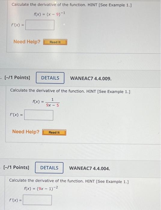 Solved Calculate the derivative of the function. HINT [See | Chegg.com