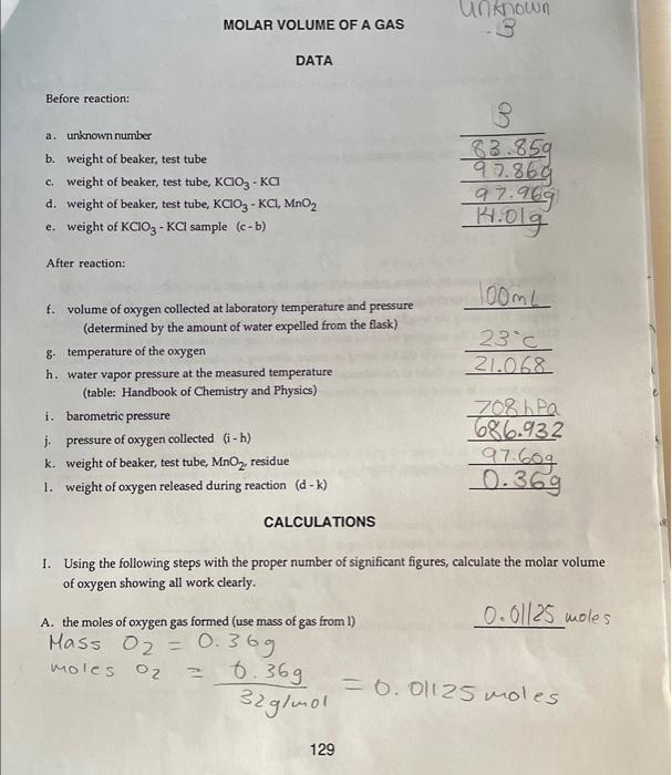 Solved B. the volume of oxygen adjusted to SIP using the | Chegg.com