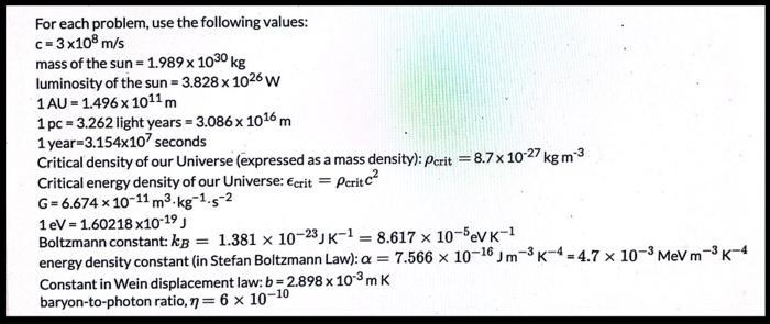 Solved For each problem, use the following values: c=3×108 | Chegg.com