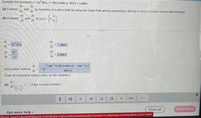 Solved Consider the functions z=4exlny,x=ln(ucosv), and | Chegg.com
