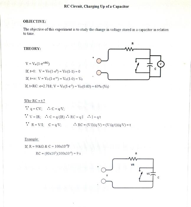 RC Circuit, Charging Up of a Capacitor OBJECTIVE: The | Chegg.com