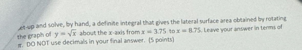 Solved set-up and solve, by hand, a definite integral that | Chegg.com