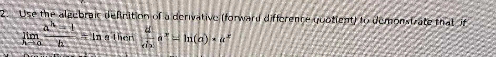 Solved Use the algebraic definition of a derivative (forward | Chegg.com