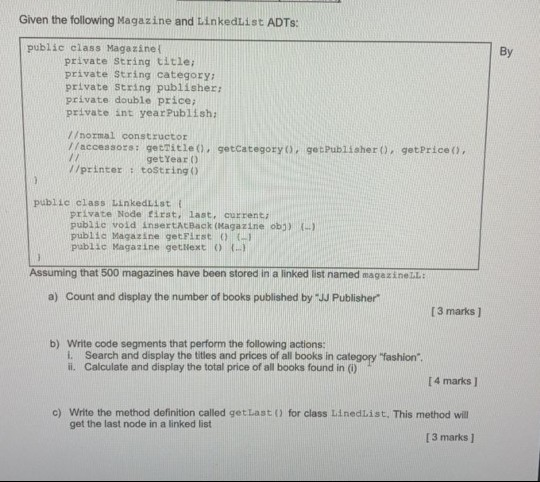 Solved Given the following Magazine and LinkedList ADTS: Ву | Chegg.com