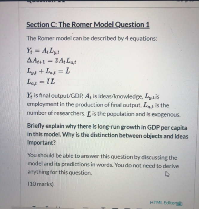 Solved Section C: The Romer Model Question 1 The Romer model | Chegg.com