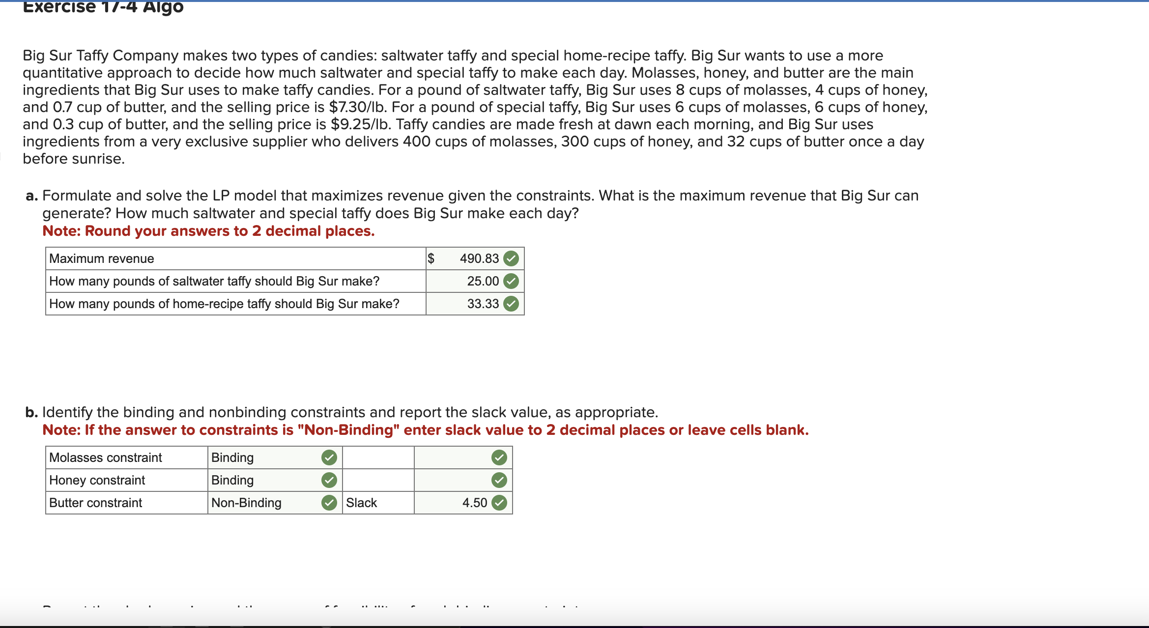 Solved Exercise 1/-4 ﻿Algo Big Sur Taffy Company makes two | Chegg.com