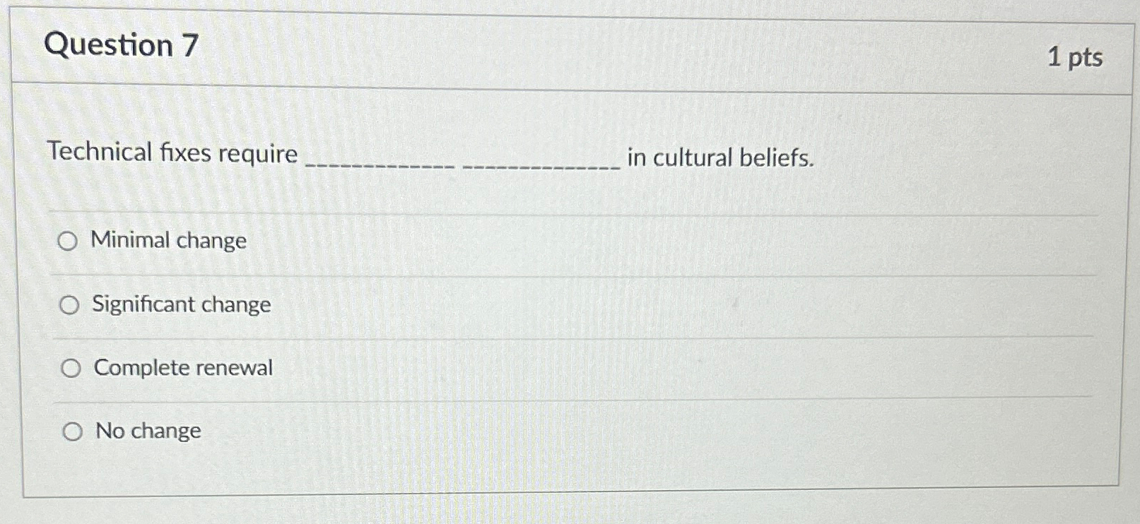 Solved Question 71 ﻿ptsTechnical fixes require ﻿in | Chegg.com