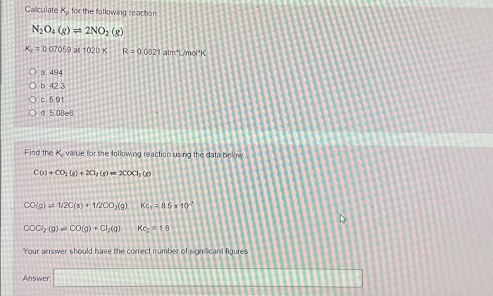 Solved Calculate Kp for the following reaction | Chegg.com