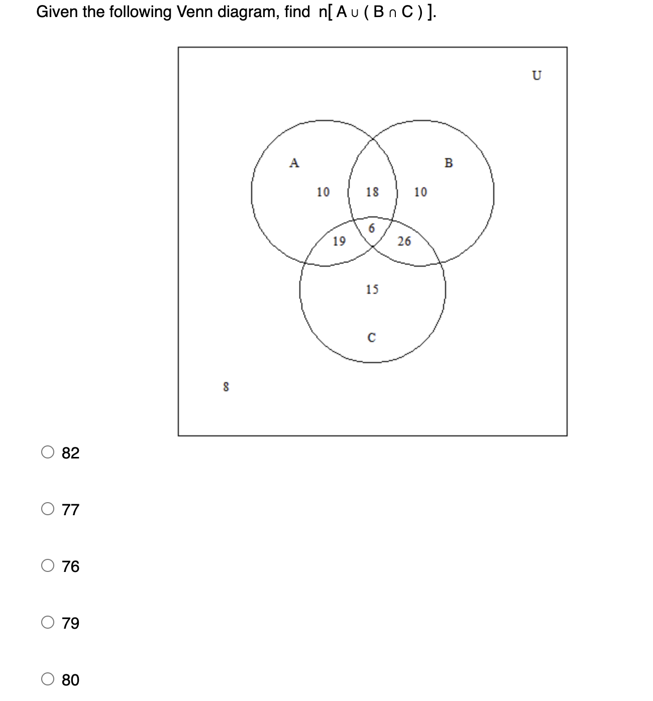Solved Given the following Venn diagram, find | Chegg.com
