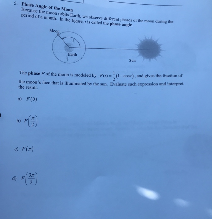 Solved 5. Phase Angle of the Moon Because the moon orbits | Chegg.com