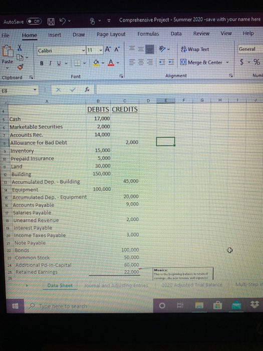 Solved Comprehensive Financial Accounting Project - Summer | Chegg.com