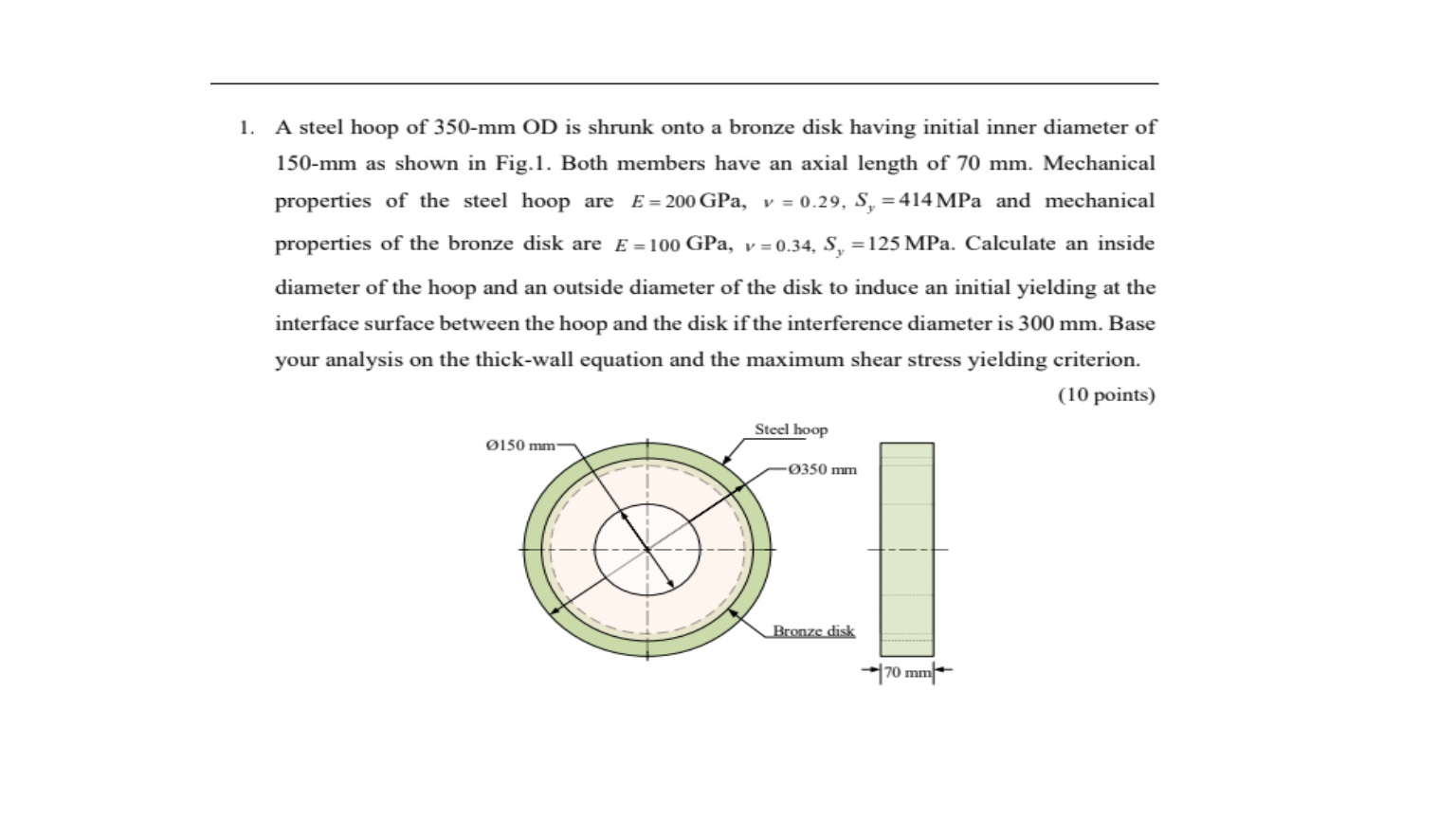 Solved A steel hoop of 350-mm ﻿OD is shrunk onto a bronze | Chegg.com