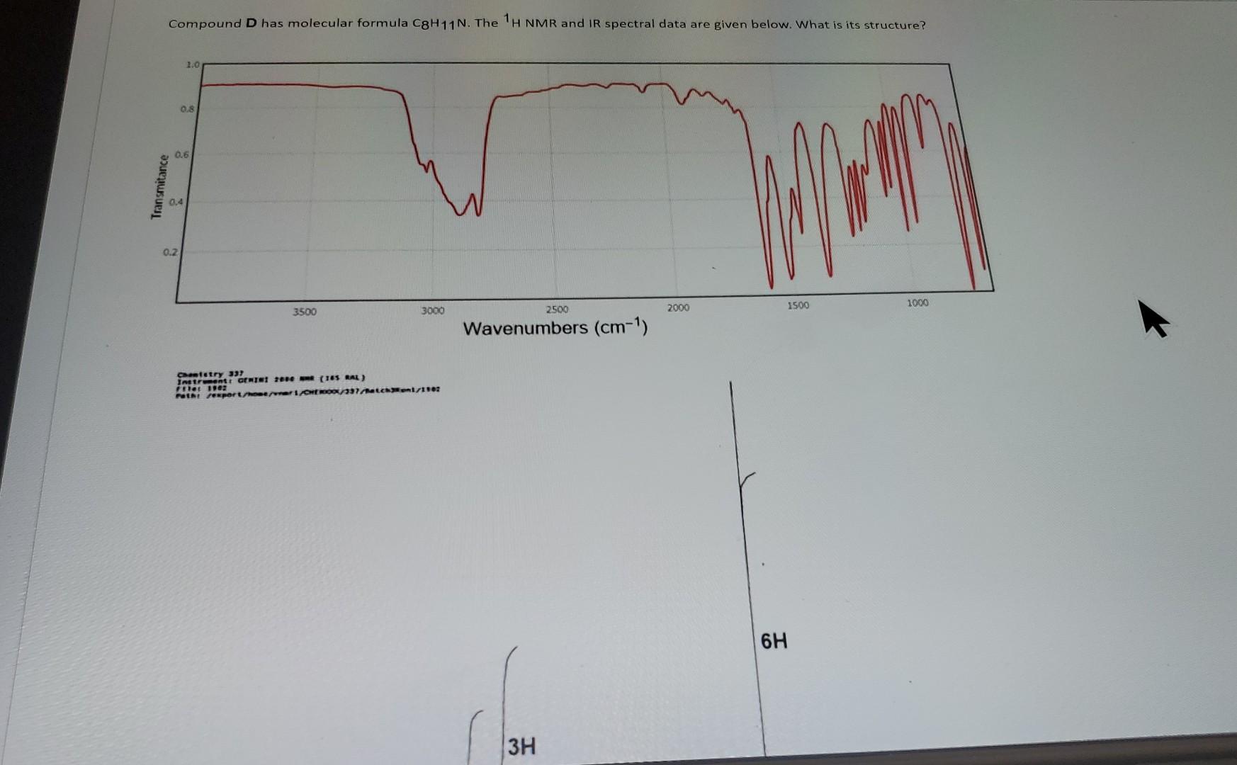 Solved Compound D has molecular formula C8H11 N. The ¹H NMR | Chegg.com