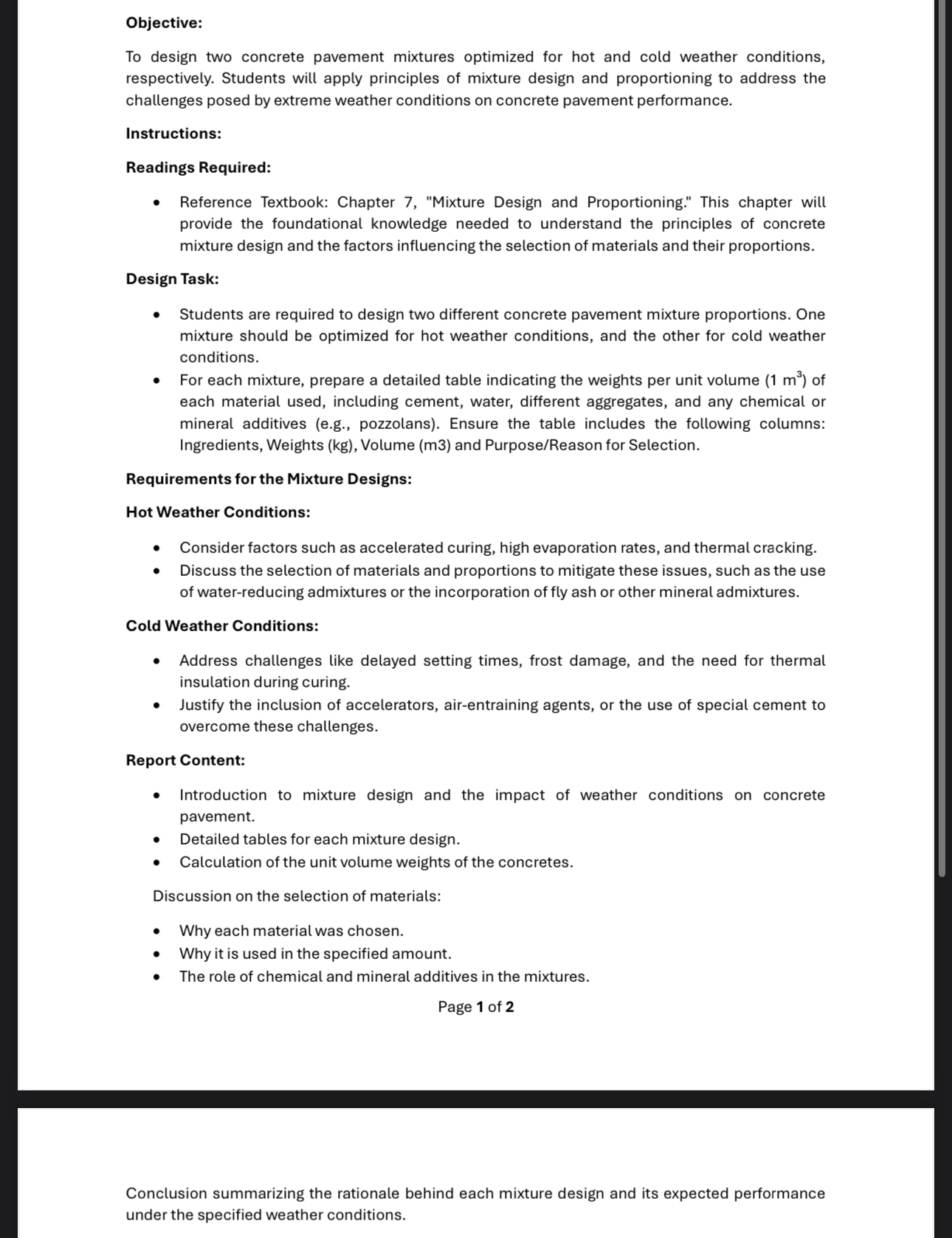 Solved Objective:To design two concrete pavement mixtures | Chegg.com
