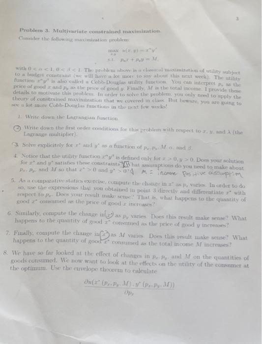Solved Problem 3. Multivariate constrained maximization. | Chegg.com