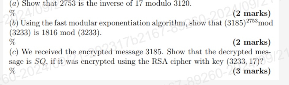 Solved (a) ﻿Show that 2753 ﻿is the inverse of 17 ﻿modulo | Chegg.com