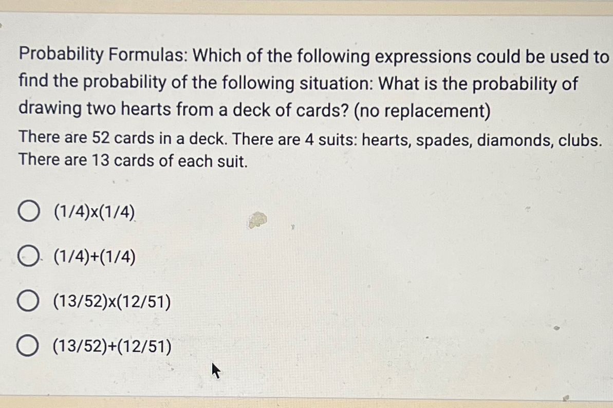 Solved Probability Formulas: Which of the following | Chegg.com