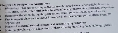 Solved Chapter 15: Postpartum AdaptationsPhysiologic changes | Chegg.com