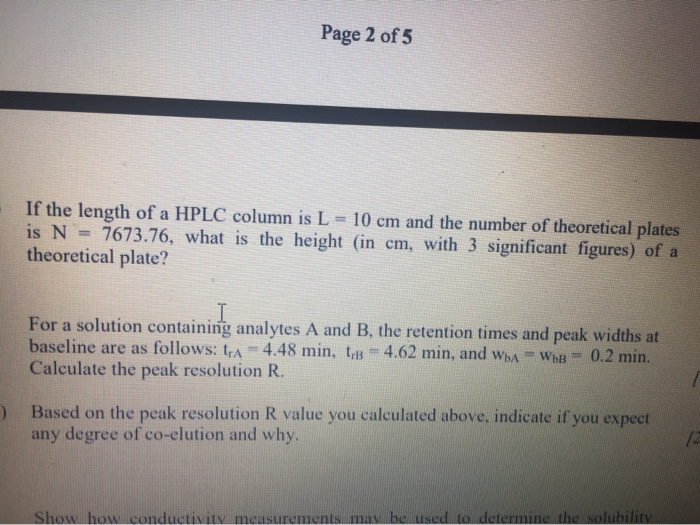 Solved Page 2 of 5 If the length of a HPLC column is L = 10 | Chegg.com
