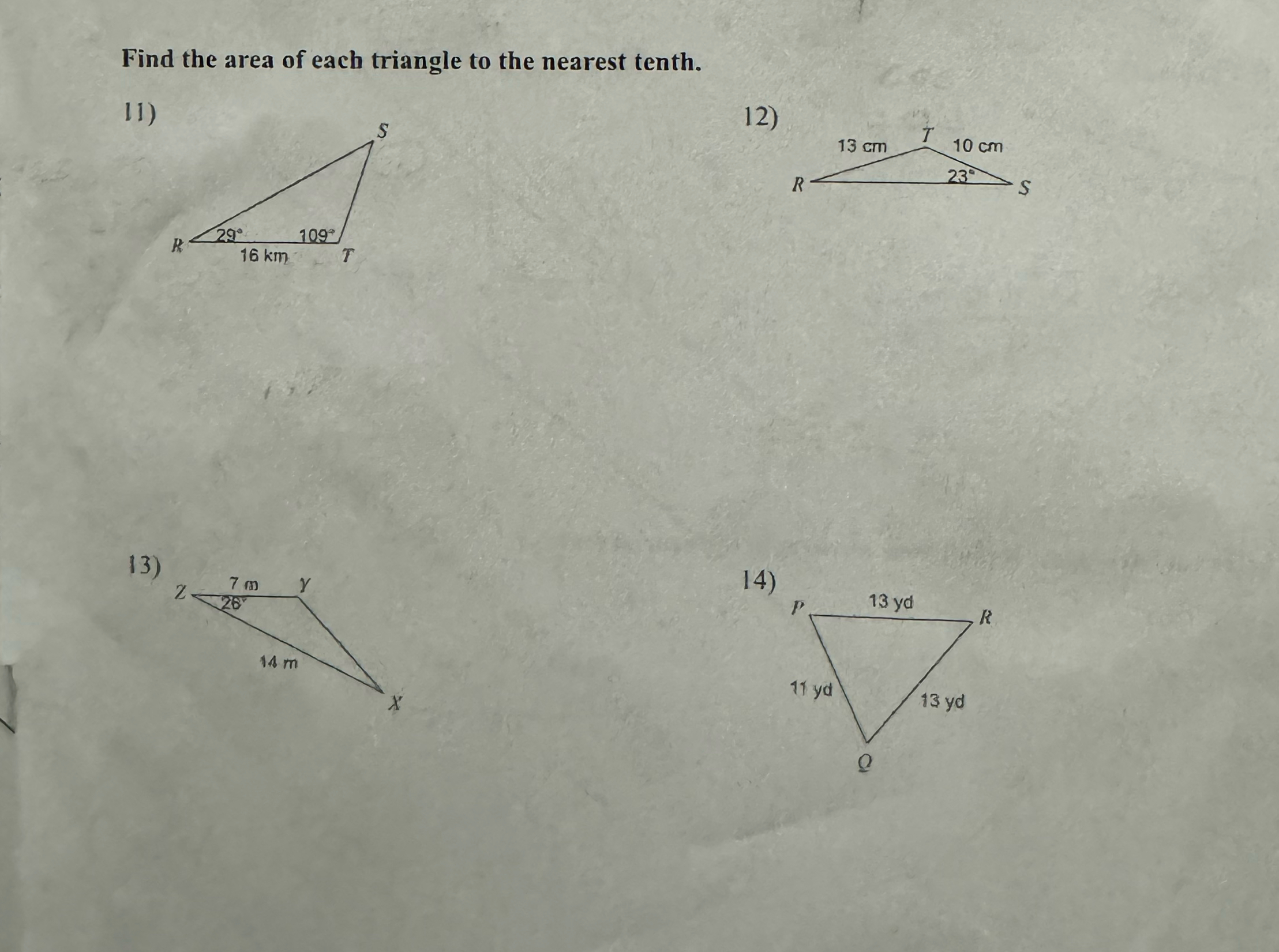 Solved Find the area of each triangle for 11-14 | Chegg.com