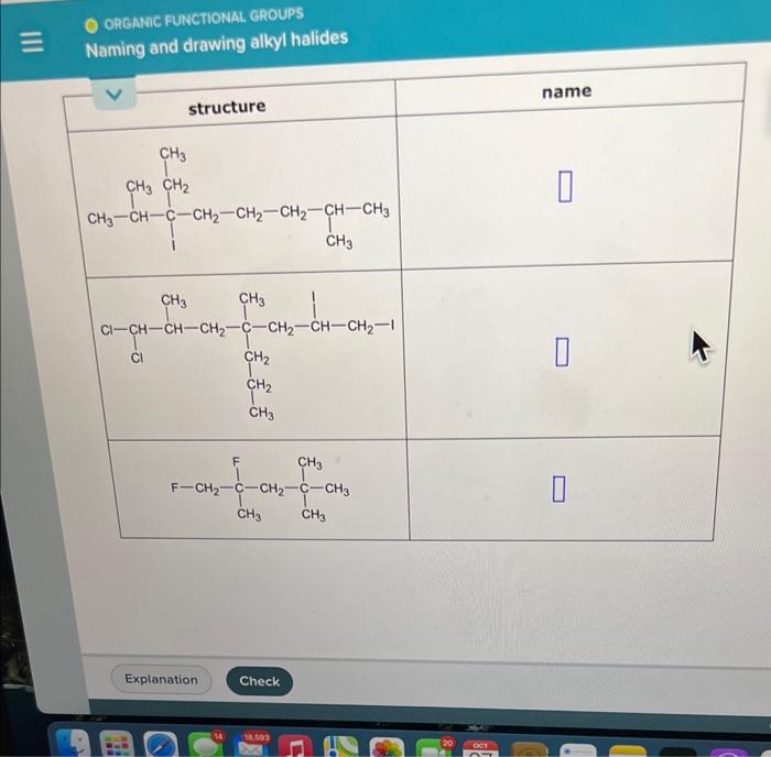 Solved O ORGANIC FUNCTIONAL GROUPS Naming and drawing alkyl | Chegg.com