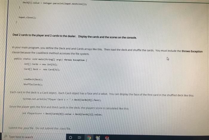 Solved Deck[1].value. Integer.parseInt(input.nextLine() 1 | Chegg.com