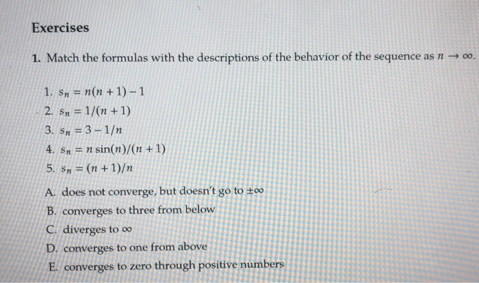 Solved Exercises 1. Match the formulas with the descriptions | Chegg.com