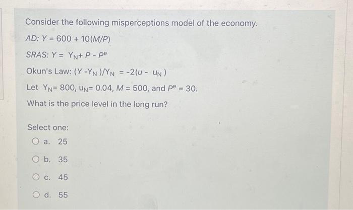Solved Consider the following misperceptions model of the | Chegg.com