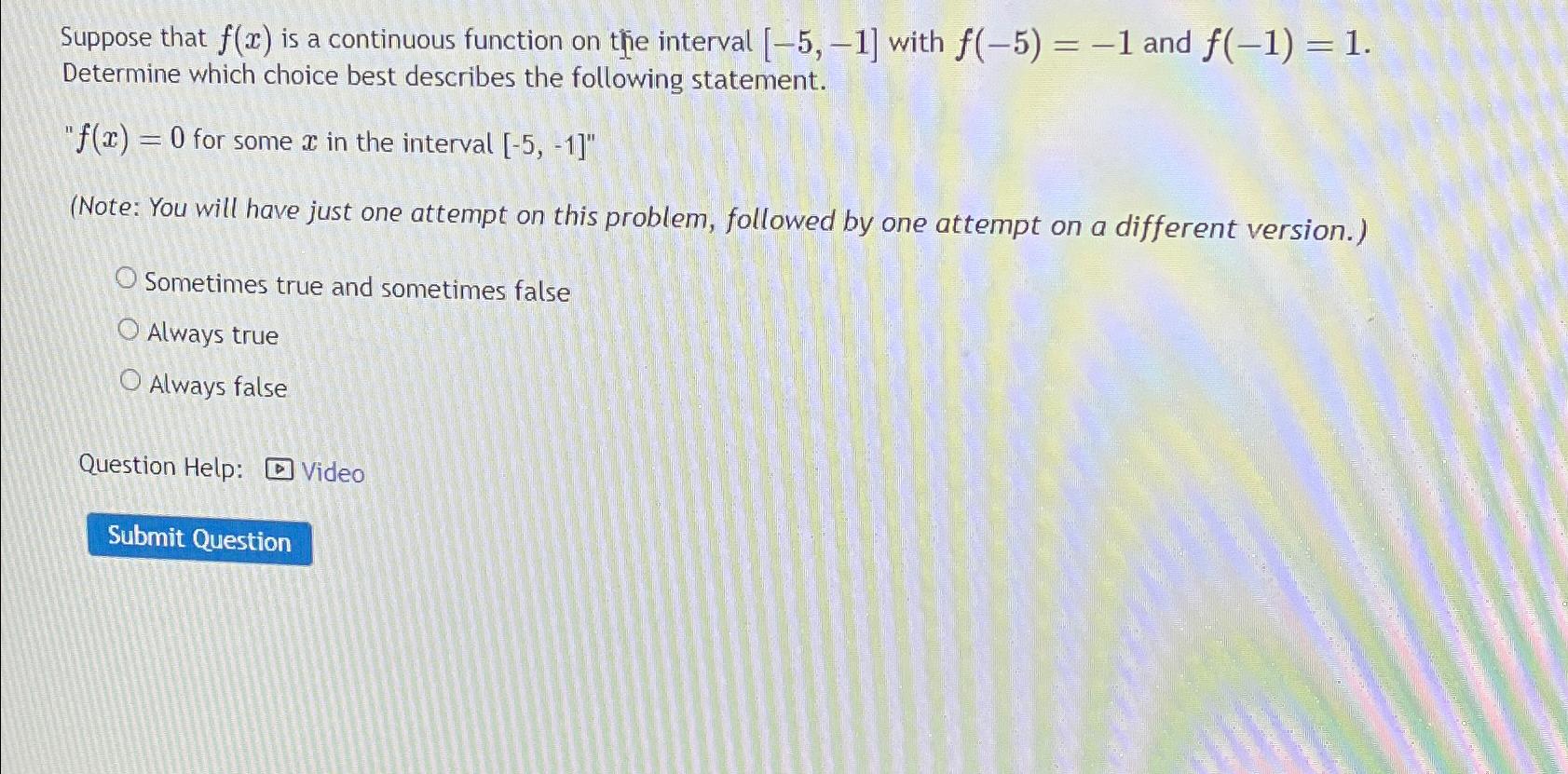 Solved Suppose that f(x) ﻿is a continuous function on the | Chegg.com