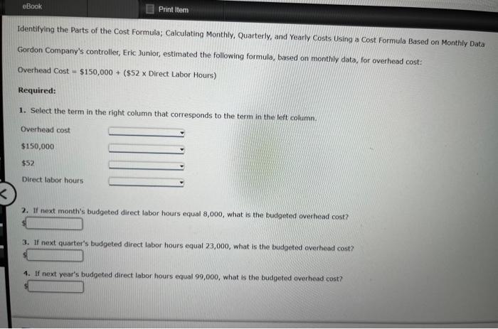 Solved Identifying the Parts of the Cost Formula; | Chegg.com