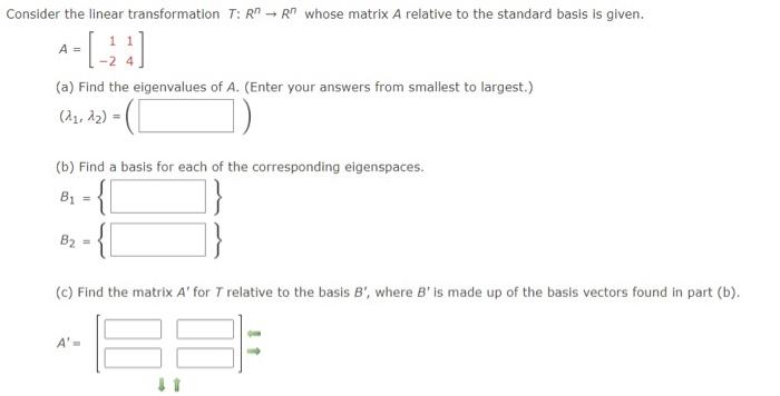 Solved isider the linear transformation T:Rn→Rn whose matrix | Chegg.com