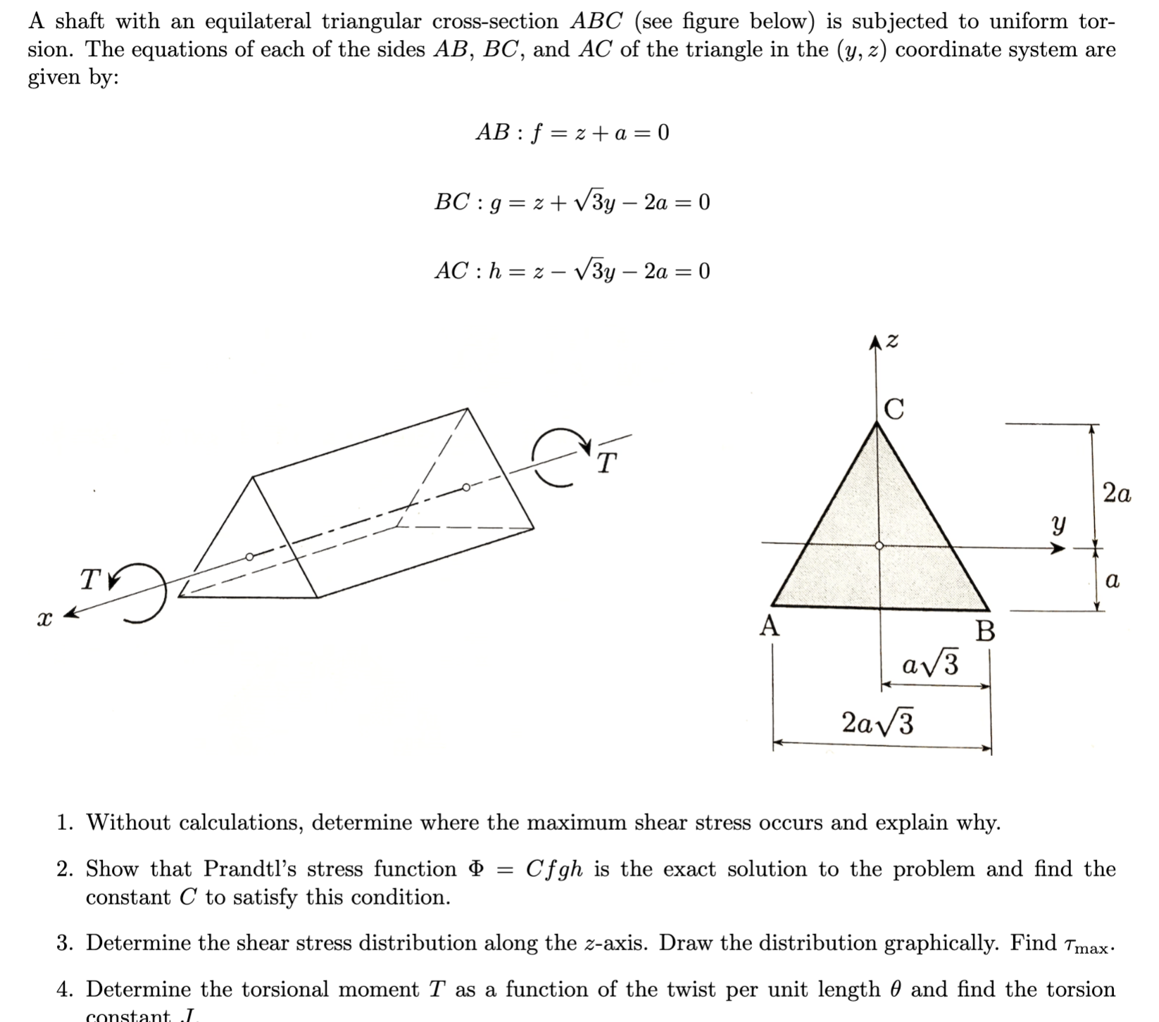 A shaft with an ﻿equilateral triangular cross-section | Chegg.com