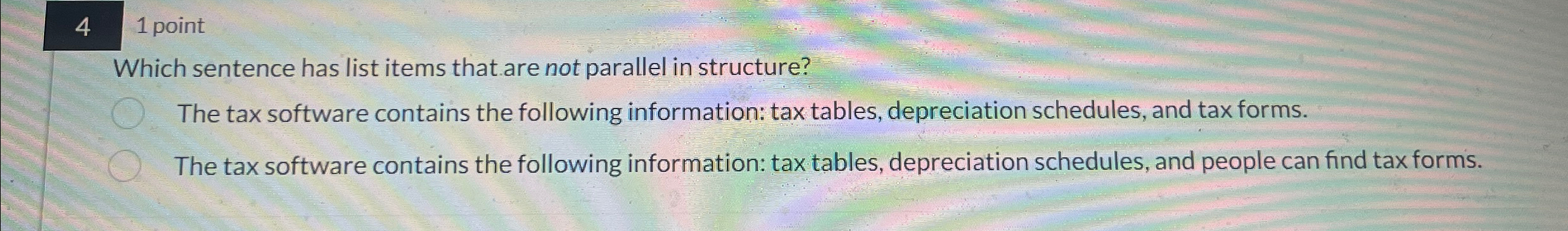 Solved 41 ﻿pointWhich sentence has list items that are not | Chegg.com