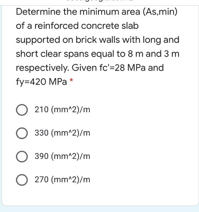 Solved Determine the minimum area (As,min) of a reinforced | Chegg.com