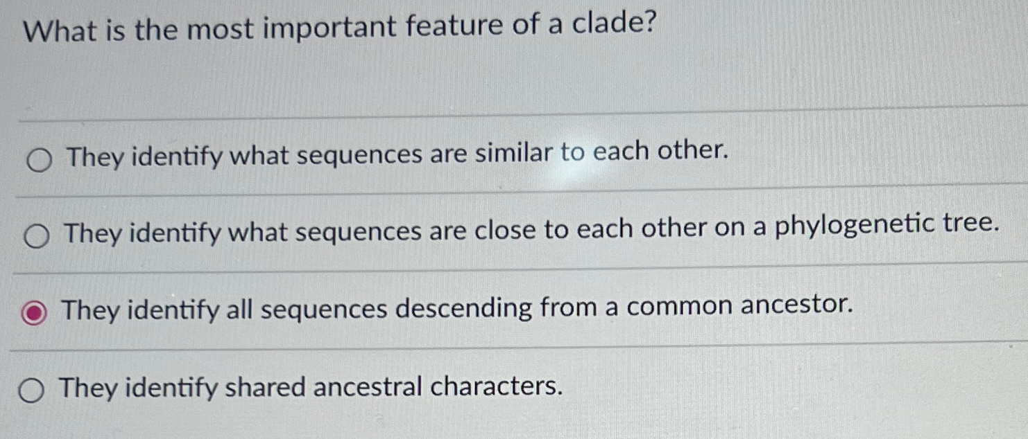 Solved What is the most important feature of a clade?They | Chegg.com