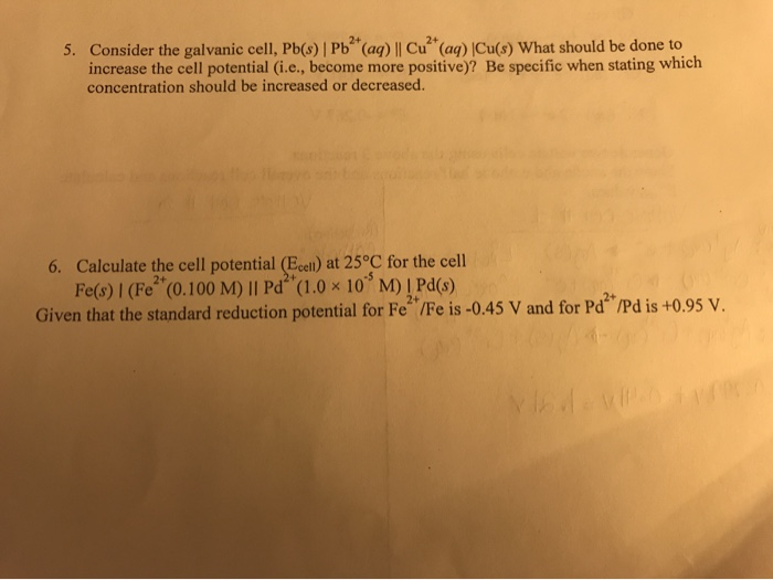 Solved 5. Consider the galvanic cell, Pb(s) Pb(aq) || Cu(aq) | Chegg.com