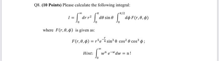 Solved Q8. (10 Points) Please calculate the following | Chegg.com