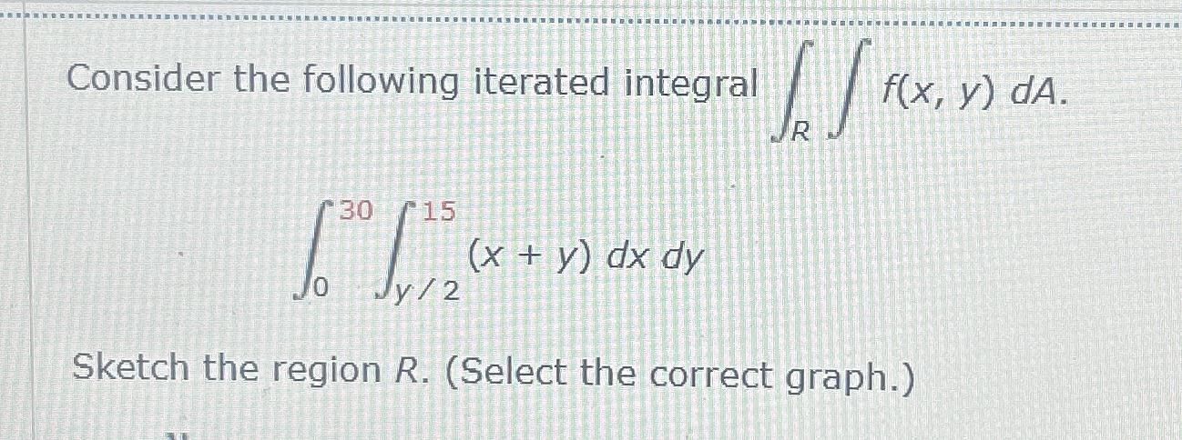 Solved Consider the following iterated integral | Chegg.com Solved Consider the following iterated integral | Chegg.com