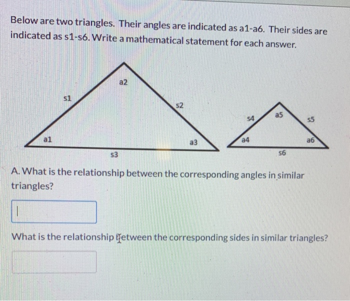 Solved Below are two triangles. Their angles are indicated | Chegg.com