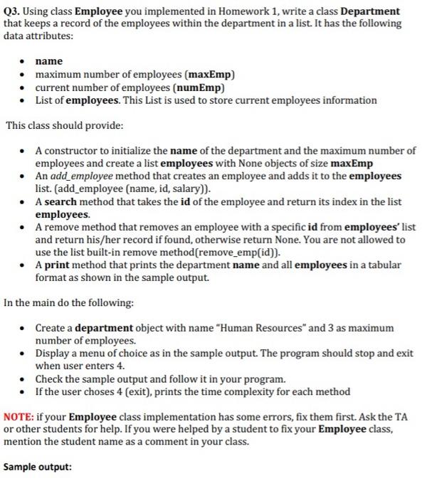 Solved Q3. Using class Employee you implemented in Homework | Chegg.com