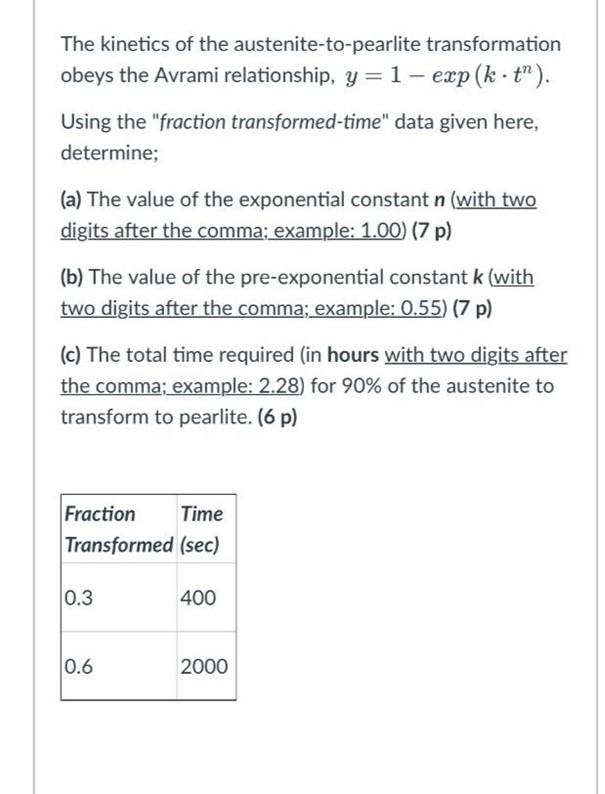 Solved the kinetics of the austenite-to pearlite | Chegg.com